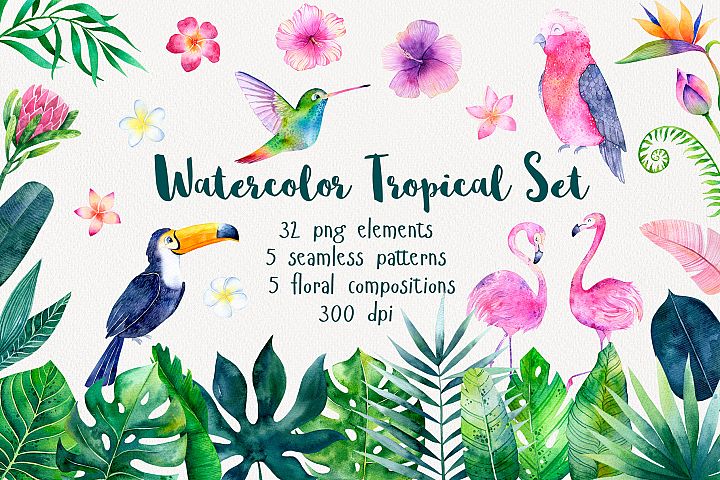 Tropical Watercolor Set (141566) | Illustrations | Design Bundles