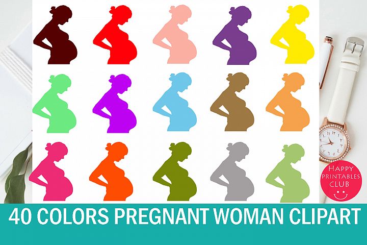 40 Colors Pregnant Lady Clipart