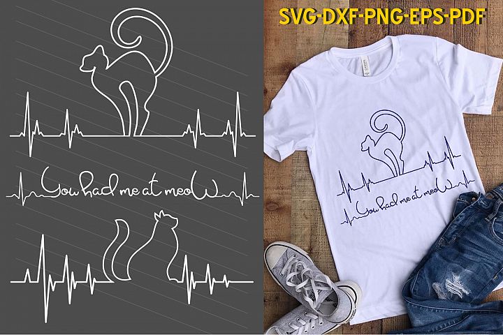cat pulse, heart beat, you had me at meo, svg cut files (136351) | Cut ...