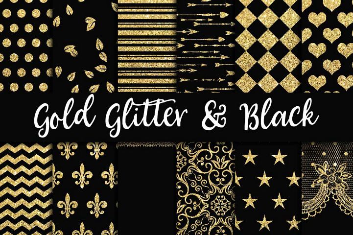 Gold Glitter & Black Digital Paper