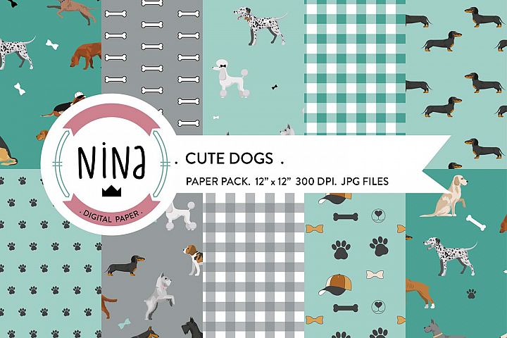 Dogs digital paper pack, Wrapping paper dogs, dog patterns