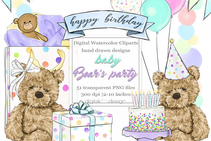 Baby Bear's Party - Clipart (373873) | Illustrations | Design Bundles