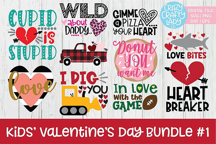 Kids' Valentine's Day SVG DXF EPS PNG Cut File Bundle (179981) | Cut ...