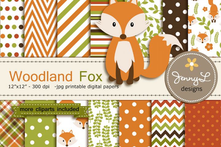 Fox Digital Papers and clipart SET (81942) | Backgrounds | Design Bundles