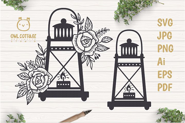 Vintage Lantern with floral decor SVG, Lantern Decor Cut Fil (380466 ...