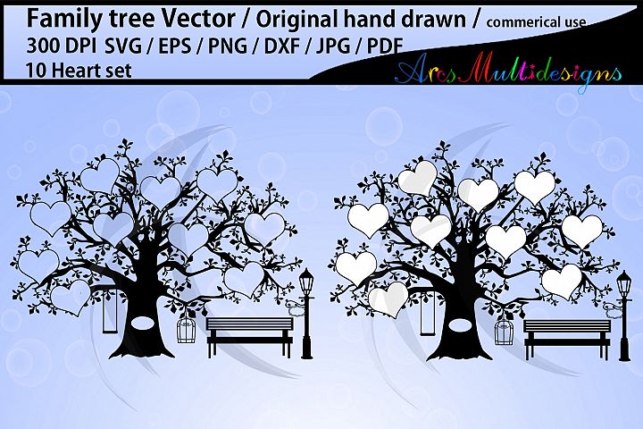10 Hearts Family Tree SVG JPG pdf PNG Template. Printable (409728 ...