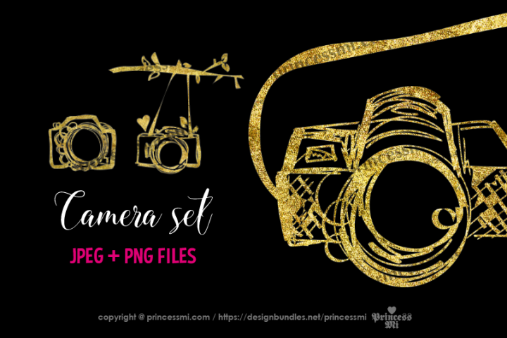 Gold camera, glitter camera clipart set 2 (232700) | Illustrations ...