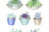 Watercolor Succulents Pots Clipart