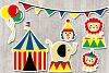 Circus graphic illustrations - tent, lion, clown