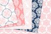 Coral and Navy Damask Patterns - Seamless Digital Papers (42864 ...