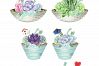 Watercolor Succulents Pots Clipart