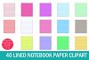 40 Lined Notebook Paper Clipart- Notebook Pages Clipart