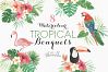 Watercolor Tropical Clipart Bouquets Aloha Flamingo Toucan Parrot ...