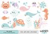 Ocean creatures clipart set, under the sea vector graphics (268307 ...
