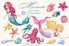 Mermaids. watercolor clipart (161973) | Illustrations | Design Bundles