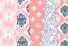 Coral and Navy Damask Patterns - Seamless Digital Papers (42864 ...