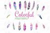 Watercolor Feathers, Colorful tribal feathers clip art pack